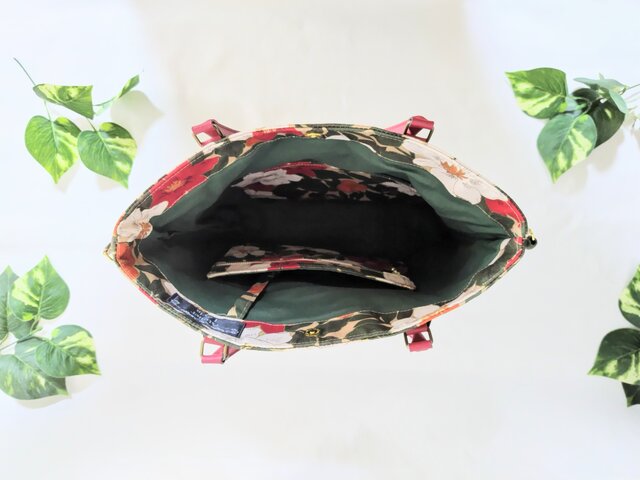 和風モダンの花 2Wayハンドバッグ(レッド） | iichi 日々の暮らしを心地よくするハンドメイドやアンティークのマーケットプレイス