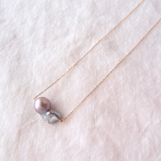 再入荷【K10YG】Baroque Pearls Necklace／バロックパール ネックレス（Gray） | iichi 日々の暮らしを心地よくするハンドメイドやアンティークのマーケットプレイス