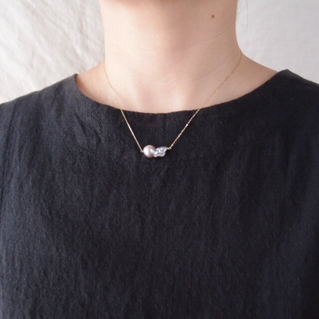 再入荷【K10YG】Baroque Pearls Necklace／バロックパール ネックレス（Gray） | iichi 日々の暮らしを心地よくするハンドメイドやアンティークのマーケットプレイス