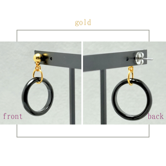 20mm オニキス/黒瑪瑙 K18GP RHP 天然石ピアス - リング | iichi 日々の暮らしを心地よくするハンドメイドやアンティークのマーケットプレイス