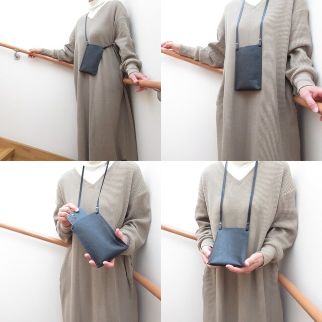 《牛革》スマートにスマホを持ち歩こう♪シンプル・スマホショルダー・ポーチ・フラットタイプ・074 | iichi 日々の暮らしを心地よくするハンドメイドやアンティークのマーケットプレイス