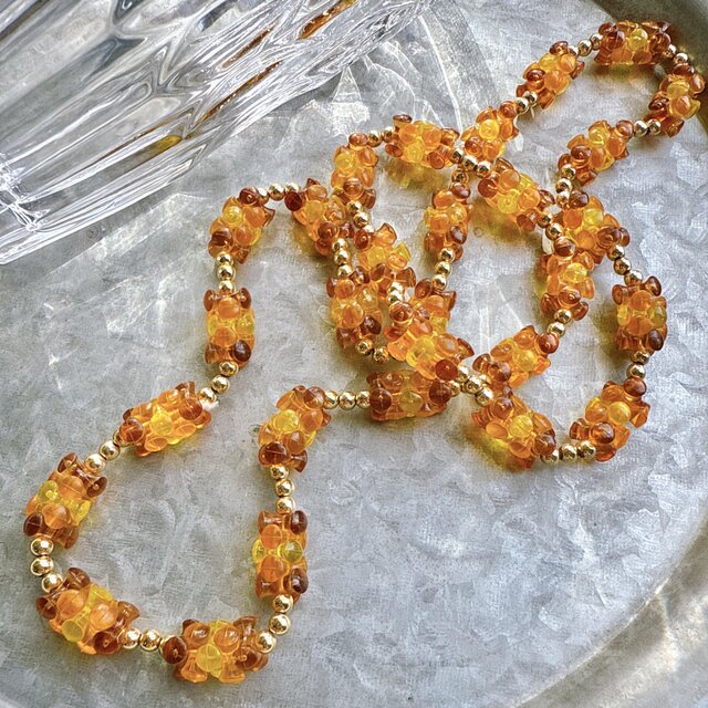 N99-ヴィンテージネックレス U.S.A. 1960〜70s Amber Color & Gold Beads | iichi 日々の暮らしを心地よくするハンドメイドやアンティークの ...