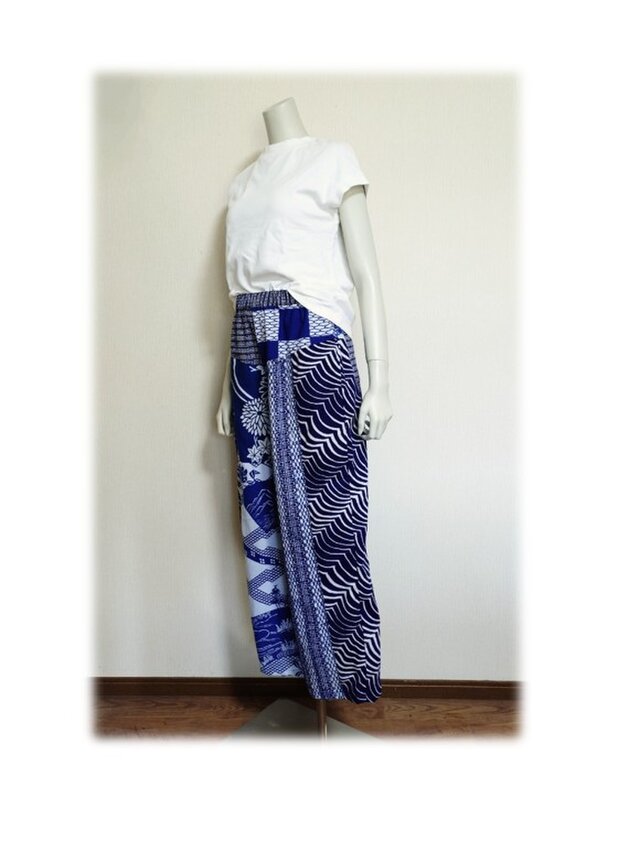 128 1点のみ 浴衣リメイク ワイドパンツ ロングパンツ テーパードパンツ パッチワーク コットン | iichi 日々の暮らしを心地よくするハンドメイドやアンティークのマーケットプレイス