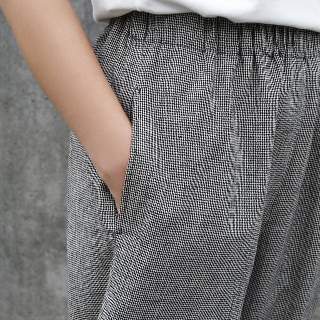 【即納】播州織 綿麻 ワイドイージーパンツ（千鳥格子）リネン 白 黒 ポケット チェック | iichi 日々の暮らしを心地よくするハンドメイドやアンティークのマーケットプレイス
