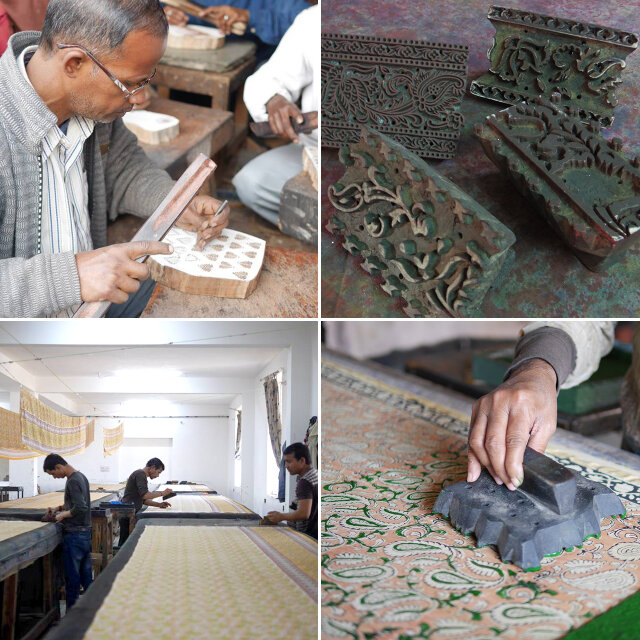 《数量限定》快適 インド綿ブロックプリント フレンチスリーブバンドカラーブラウス （ピンク花/パープル）TP42 | iichi 日々の暮らしを心地よくするハンドメイドやアンティークの ...