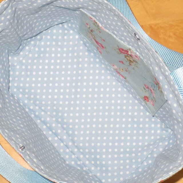 ミニトートバッグ★ローズ柄ストライプ（薄ブルー） | iichi 日々の暮らしを心地よくするハンドメイドやアンティークのマーケットプレイス