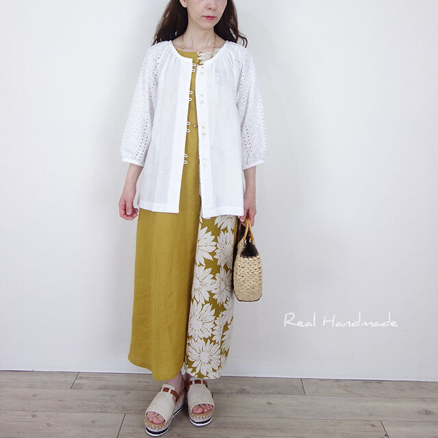 陽だまりフラワー・マスタードリネンのバックリボンワンピース | iichi 日々の暮らしを心地よくするハンドメイドやアンティークのマーケットプレイス