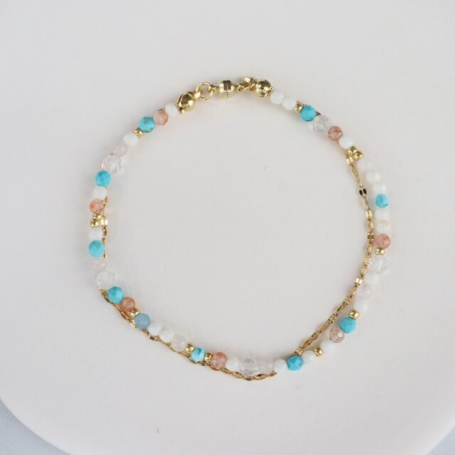 \カチッと簡単♪マグネットクラスプ／ 天然石2連ブレスレット＜マーメイドmix＞ | iichi 日々の暮らしを心地よくするハンドメイドやアンティークのマーケットプレイス