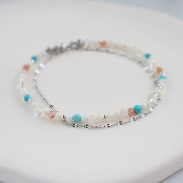 \カチッと簡単♪マグネットクラスプ／ 天然石2連ブレスレット＜マーメイドmix＞ | iichi 日々の暮らしを心地よくするハンドメイドやアンティークのマーケットプレイス