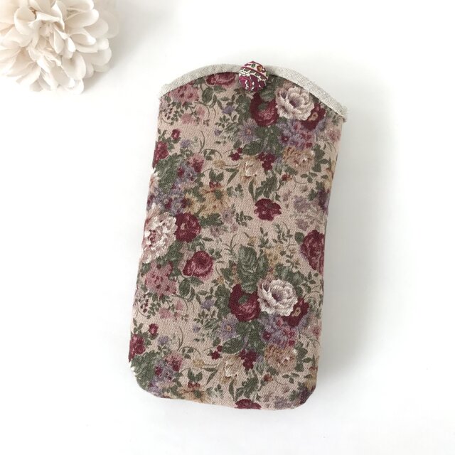 スマホケース スマホポーチ iphoneケース iphoneポーチ 花柄 ベージュ×バーガンディ yuwa 布 スリム | iichi 日々の ...
