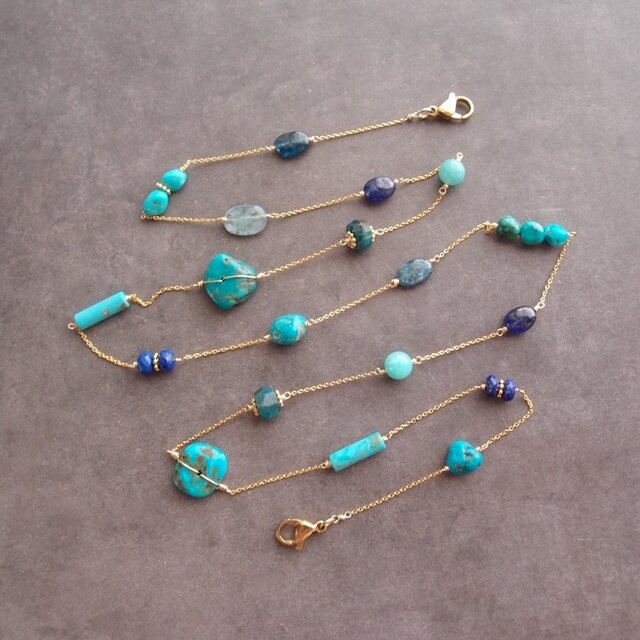 K14gf × Blue／2way Necklace グラスコード ネックレス兼用（眼鏡ホルダー） | iichi 日々の暮らしを心地よくするハンドメイドやアンティークのマーケットプレイス