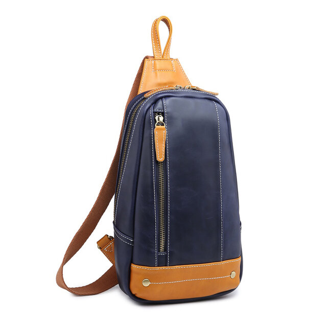 ショルダーバッグ ボディバッグ ハンドメイド 高級牛革レザー 斜めがけ ネイビーブルー Y08 | iichi 日々の暮らしを心地よくするハンドメイドやアンティークのマーケットプレイス