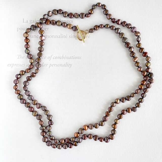 チョコレートカラー 淡水バロックパール 3連にできる 超ロング ネックレス 120cm | iichi 日々の暮らしを心地よくするハンドメイドやアンティークのマーケットプレイス