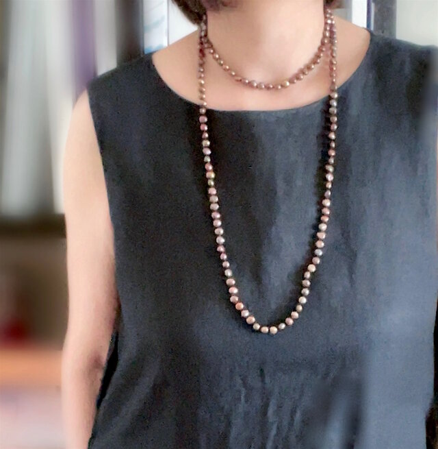 チョコレートカラー 淡水バロックパール 3連にできる 超ロング ネックレス 120cm | iichi 日々の暮らしを心地よくするハンドメイドやアンティークのマーケットプレイス