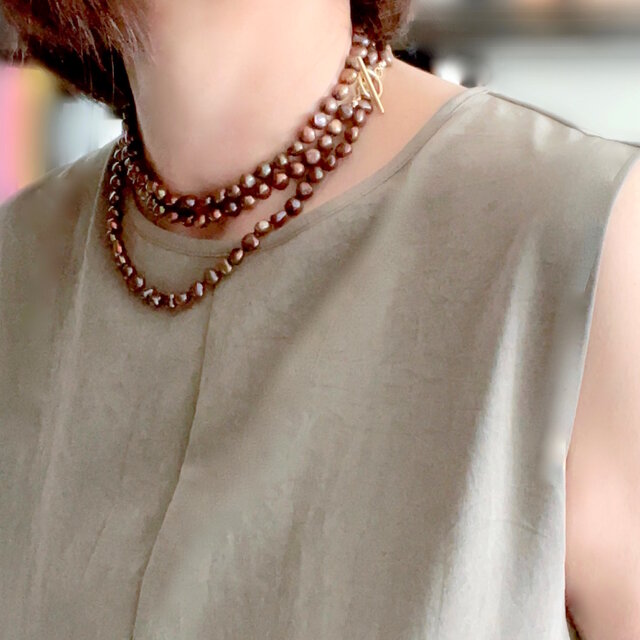 チョコレートカラー 淡水バロックパール 3連にできる 超ロング ネックレス 120cm | iichi 日々の暮らしを心地よくするハンドメイドやアンティークのマーケットプレイス