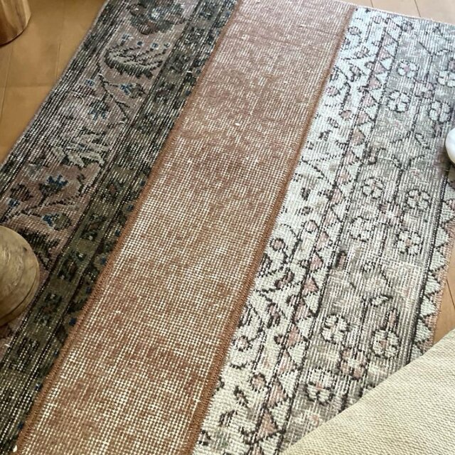 64×91 ナチュラル系 ブラウン ボタニカル トルコヴィンテージラグ | iichi 日々の暮らしを心地よくするハンドメイドやアンティークのマーケットプレイス