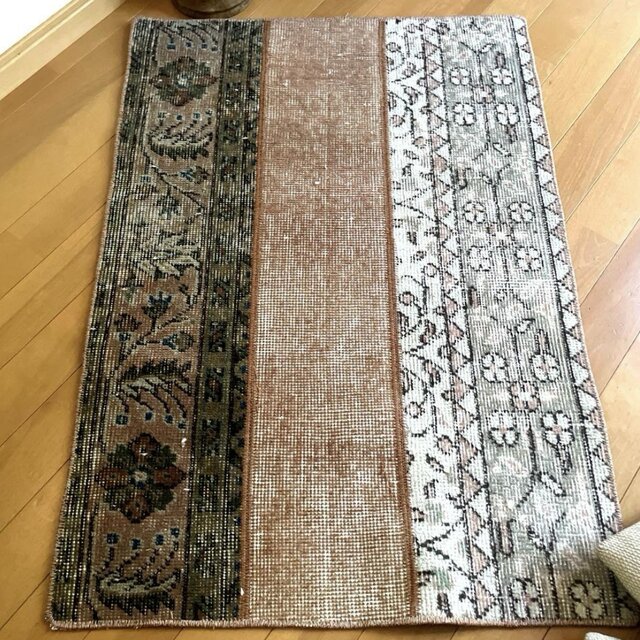 64×91 ナチュラル系 ブラウン ボタニカル トルコヴィンテージラグ | iichi 日々の暮らしを心地よくするハンドメイドやアンティークのマーケットプレイス