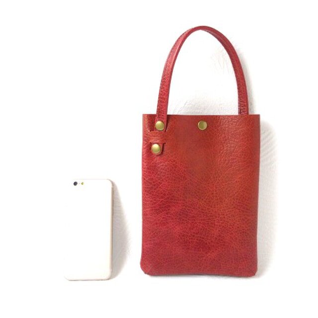 《牛革》2WAY～スリムサコッシュ・シュリンクレザー・レッド×オレンジ・027 | iichi 日々の暮らしを心地よくするハンドメイドやアンティークのマーケットプレイス
