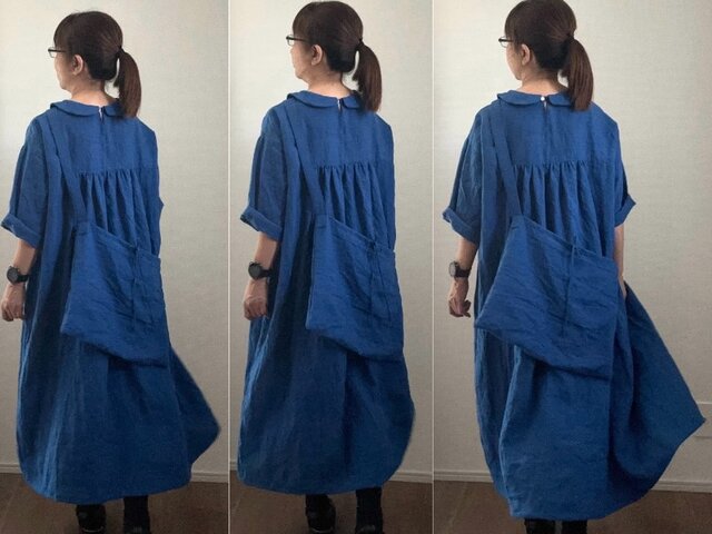 ︎リネン100%エジプシアンBlue 丸襟デザイン・七分袖ワンピース即納 //バッグset** | iichi 日々の暮らしを心地よくするハンドメイドやアンティークのマーケットプレイス