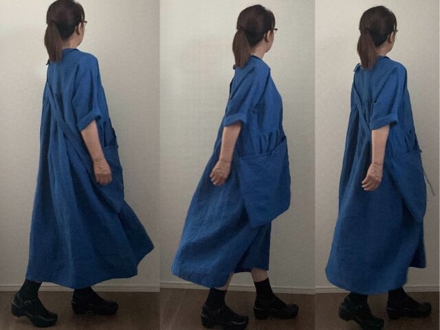 ︎リネン100%エジプシアンBlue 丸襟デザイン・七分袖ワンピース即納 //バッグset** | iichi 日々の暮らしを心地よくするハンドメイドやアンティークのマーケットプレイス