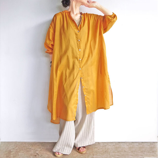 シフォン7分袖シャツワンピース（ピスタチオ） | iichi 日々の暮らしを心地よくするハンドメイドやアンティークのマーケットプレイス