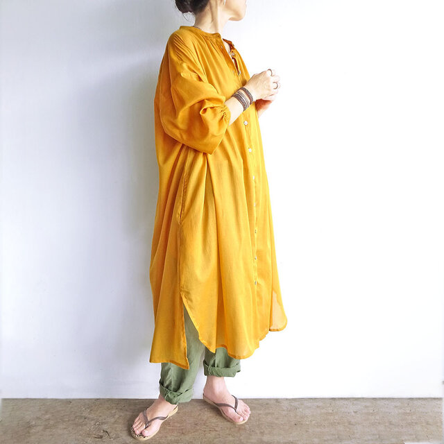 シフォン7分袖シャツワンピース（ピスタチオ） | iichi 日々の暮らしを心地よくするハンドメイドやアンティークのマーケットプレイス