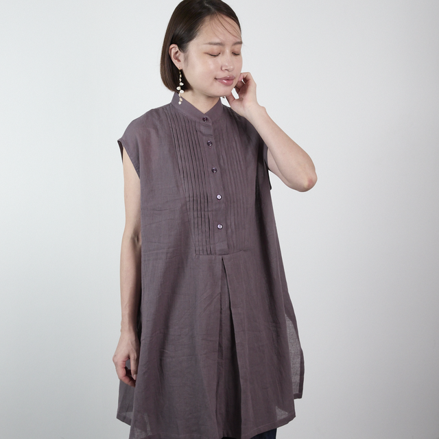 サラッと軽くて通気性 ライトコットン ピンタック チュニックシャツ レトロパープル 0723R.Pp | iichi 日々の暮らしを心地よくするハンドメイドやアンティークのマーケットプレイス