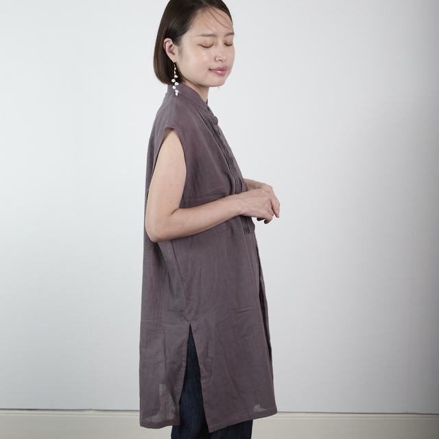 サラッと軽くて通気性 ライトコットン ピンタック チュニックシャツ レトロパープル 0723R.Pp | iichi 日々の暮らしを心地よくするハンドメイドやアンティークのマーケットプレイス