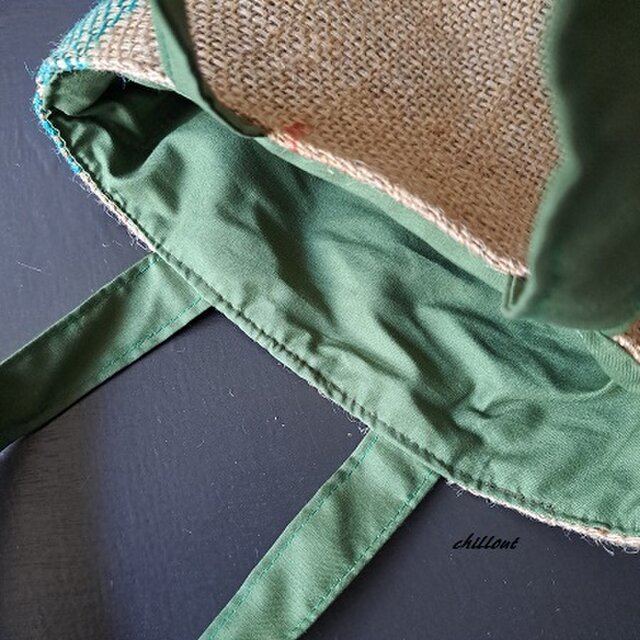 Coffee Hemp Bag：コーヒー麻袋バッグ：グリーンライン【0949】 | iichi 日々の暮らしを心地よくするハンドメイドやアンティークのマーケットプレイス