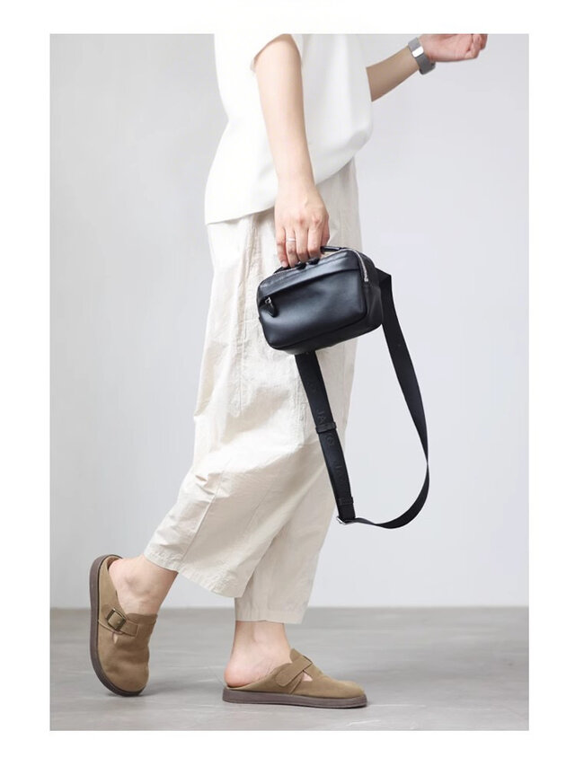 【柔らかいヌメ革】2層ファスナーで仕分け上手 牛革のミニボックスバッグ｜ショルダー・斜めがけ対応 | iichi 日々の暮らしを心地よくするハンドメイドやアンティークのマーケットプレイス