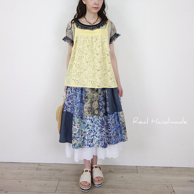 レモンイエローのリネン×レース・前後OK2WAYキャミ | iichi 日々の暮らしを心地よくするハンドメイドやアンティークのマーケットプレイス
