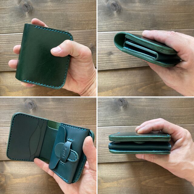 ショートウォレット(SW-01PT:グリーン×ブルー) | iichi 日々の暮らしを心地よくするハンドメイドやアンティークのマーケットプレイス