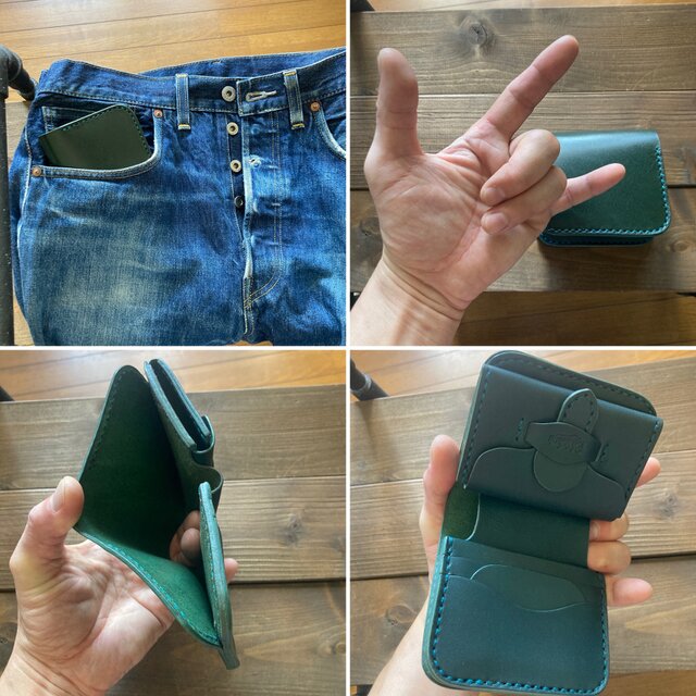 ショートウォレット(SW-01PT:グリーン×ブルー) | iichi 日々の暮らしを心地よくするハンドメイドやアンティークのマーケットプレイス