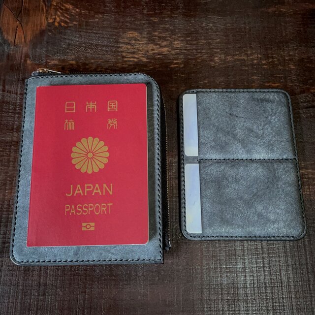 《L字ファスナー型》レザーパスポートケース（ブラック） | iichi 日々の暮らしを心地よくするハンドメイドやアンティークのマーケットプレイス