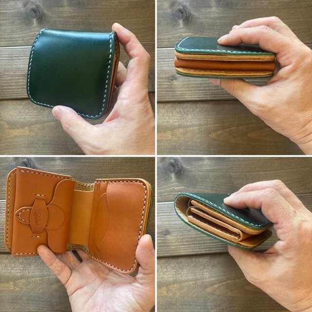 ショートウォレット(SW-01LS:グリーン×キャメル/左利き用) | iichi 日々の暮らしを心地よくするハンドメイドやアンティークのマーケットプレイス