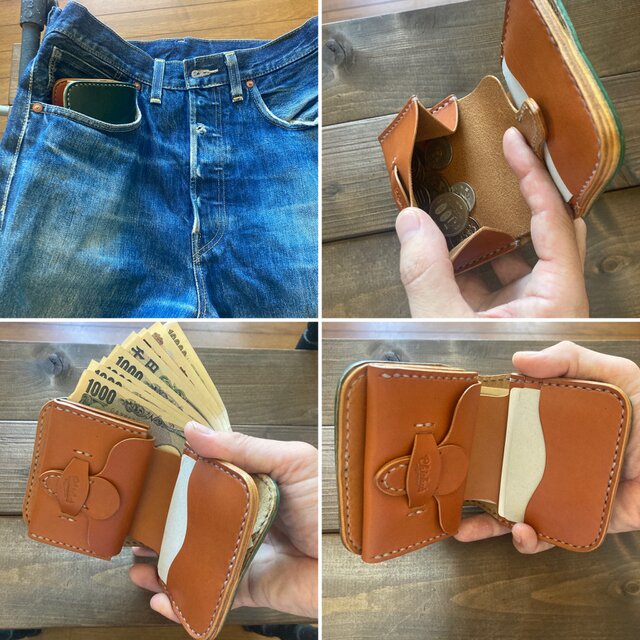 ショートウォレット(SW-01LS:グリーン×キャメル/左利き用) | iichi 日々の暮らしを心地よくするハンドメイドやアンティークのマーケットプレイス