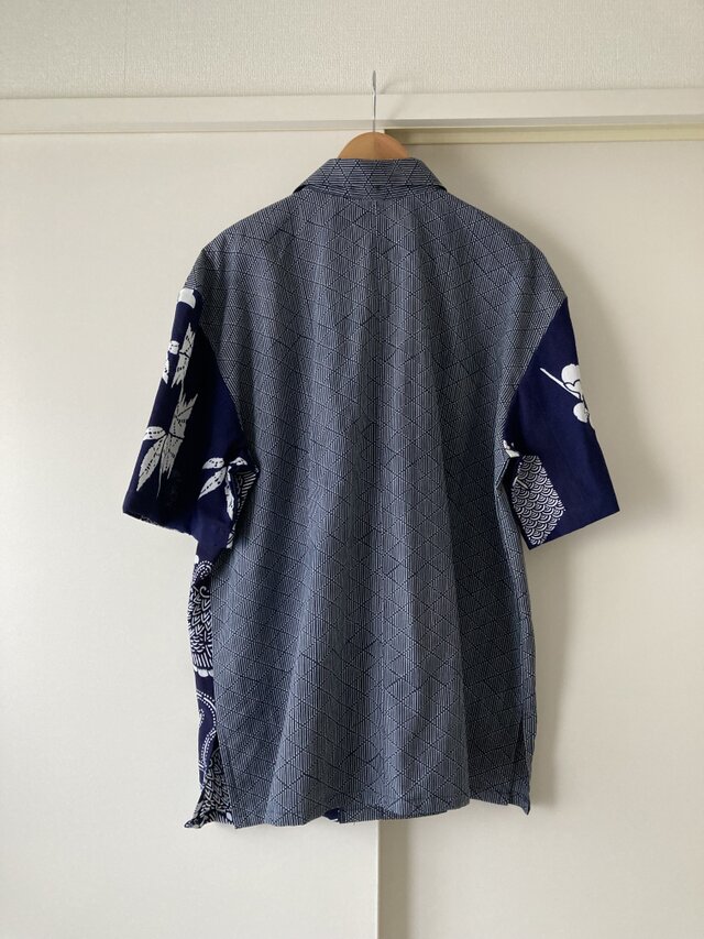《訳あり20％OFF》浴衣のアロハシャツ パッチワーク 鶏頭 | iichi 日々の暮らしを心地よくするハンドメイドやアンティークのマーケットプレイス