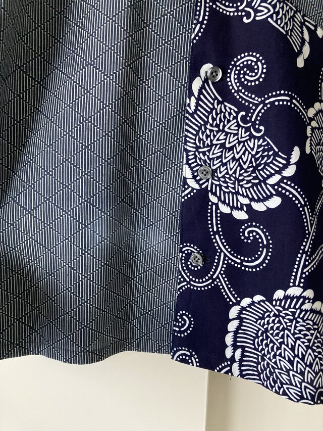 《訳あり20％OFF》浴衣のアロハシャツ パッチワーク 鶏頭 | iichi 日々の暮らしを心地よくするハンドメイドやアンティークのマーケットプレイス