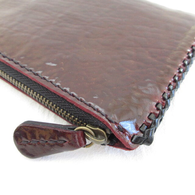 《牛革》L字ファスナー・ロングウォレット・ダークワイン・コーティングシュリンクレザー・016 | iichi 日々の暮らしを心地よくするハンドメイドやアンティークのマーケットプレイス