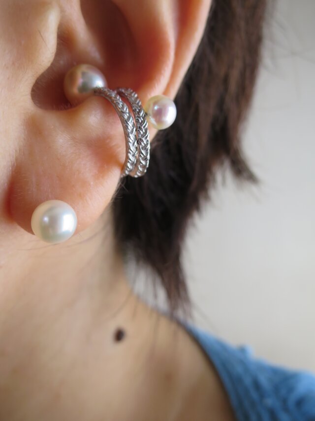 SV Akoya pearl braids Ear cuff 2 | iichi 日々の暮らしを心地よくするハンドメイドやアンティークのマーケットプレイス