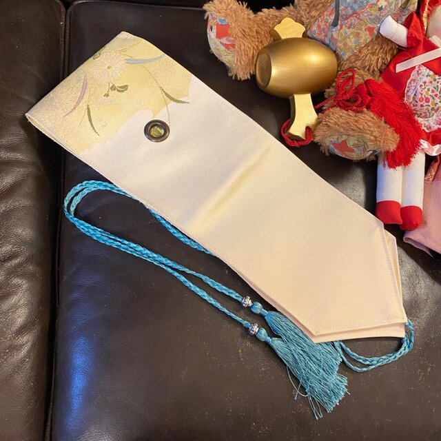 着物リメイク ワンピース／ドレス／洗える化繊 帯サッシュベルト 深い蒼に揺れる秋の風。 KW-1015 | iichi 日々の暮らしを心地よくするハンドメイドやアンティークのマーケットプレイス