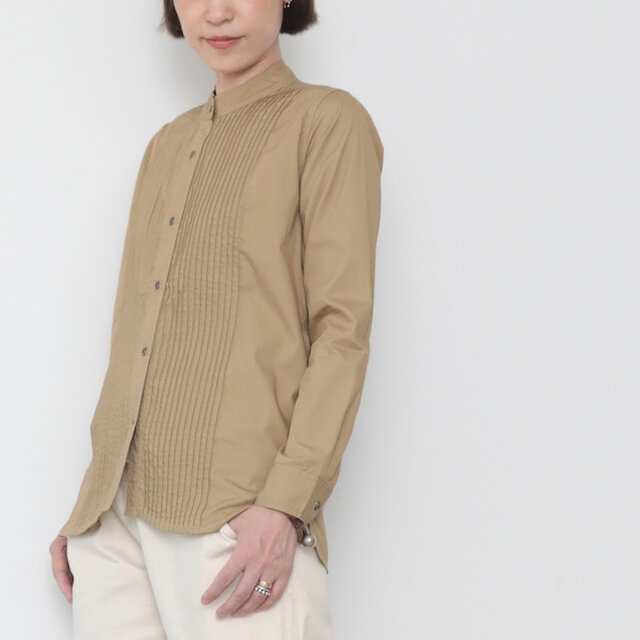 アウトレット Pintuck band collar shirt / beige | iichi 日々の暮らしを心地よくするハンドメイドやアンティークのマーケットプレイス