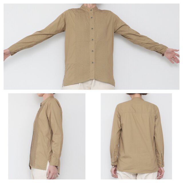 アウトレット Pintuck band collar shirt / beige | iichi 日々の暮らしを心地よくするハンドメイドやアンティークのマーケットプレイス