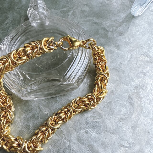 B165-ヴィンテージブレスレット U.S.A. 1970s Intricate Link Gold Tone | iichi 日々の暮らしを心地よくするハンドメイドやアンティークのマーケットプレイス