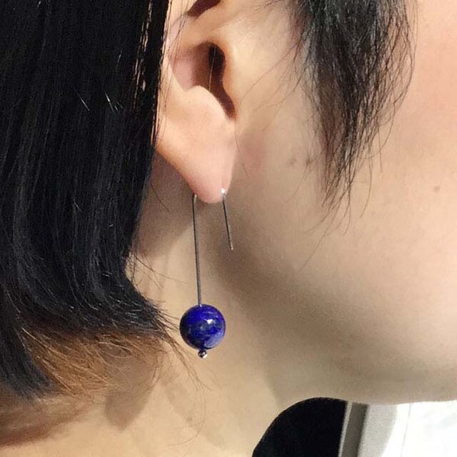 Crochet（クロシェ）ピアス 丸玉 グリーンアゲイト（ロジウムコーティング） | iichi 日々の暮らしを心地よくするハンドメイドやアンティークのマーケットプレイス