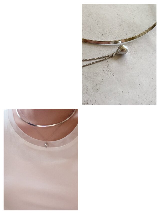 Simple Metal Necklaces ステンレスチョーカーレイヤードネックレス 2本Set | iichi 日々の暮らしを心地よくするハンドメイドやアンティークのマーケットプレイス