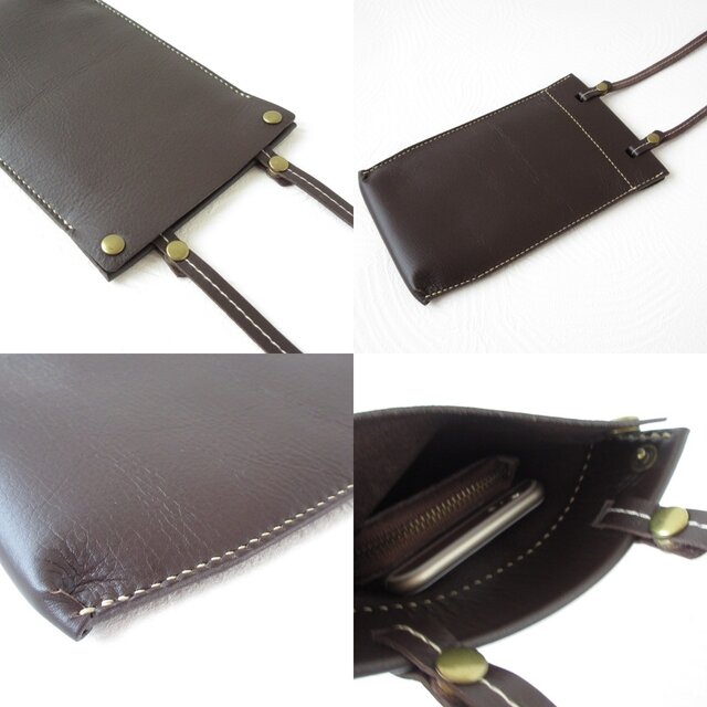 【アウトレットライン】よくばり3way♪《牛革》スマホショルダーポーチ・フラットタイプ・066 | iichi 日々の暮らしを心地よくするハンドメイドやアンティークのマーケットプレイス
