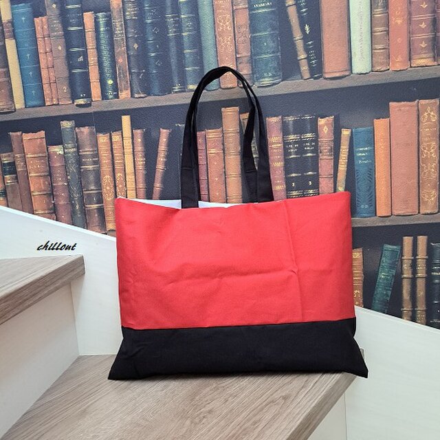 【sale】【トートバッグ】レッド×ブラック【0854】 | iichi 日々の暮らしを心地よくするハンドメイドやアンティークのマーケットプレイス