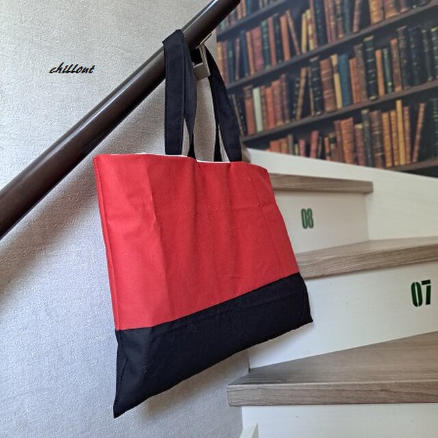【sale】【トートバッグ】レッド×ブラック【0854】 | iichi 日々の暮らしを心地よくするハンドメイドやアンティークのマーケットプレイス