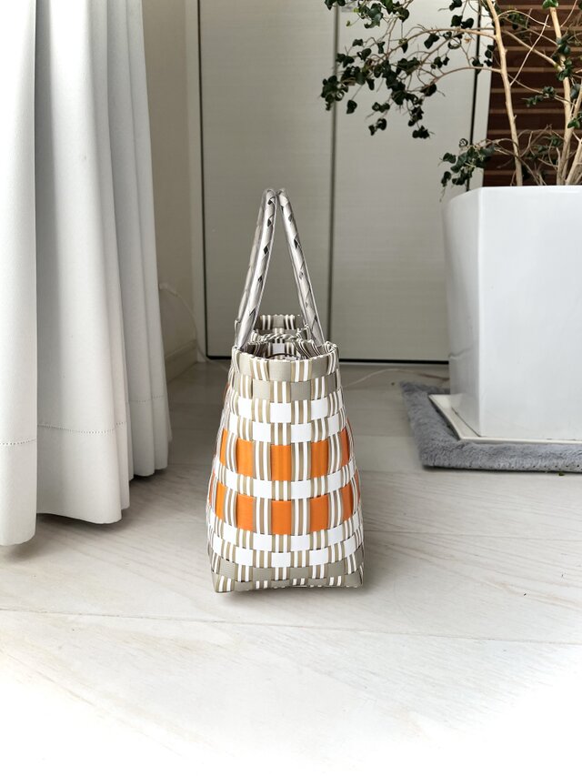 オレンジ・グレージュライントート（Sサイズ） | iichi 日々の暮らしを心地よくするハンドメイドやアンティークのマーケットプレイス